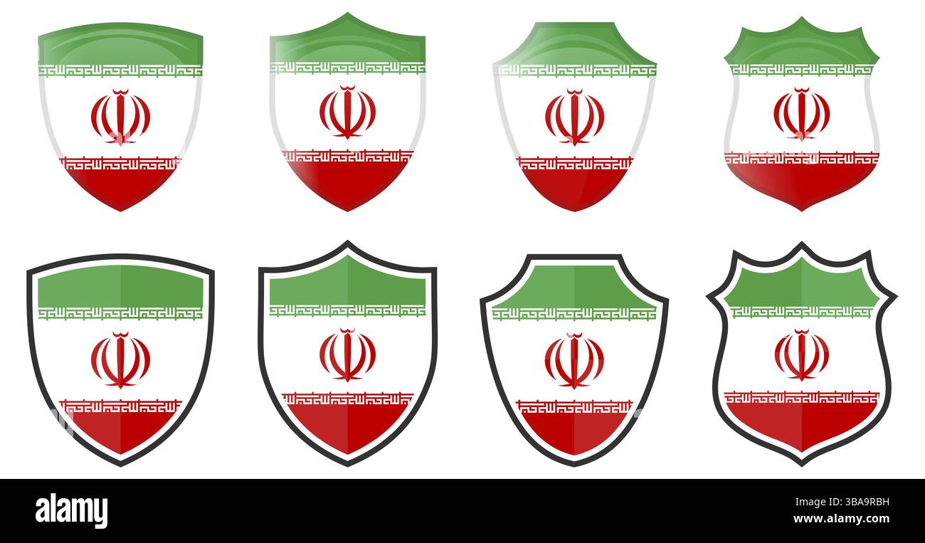 Vertical Iran flag in shield shape, four 3d and simple versions ...