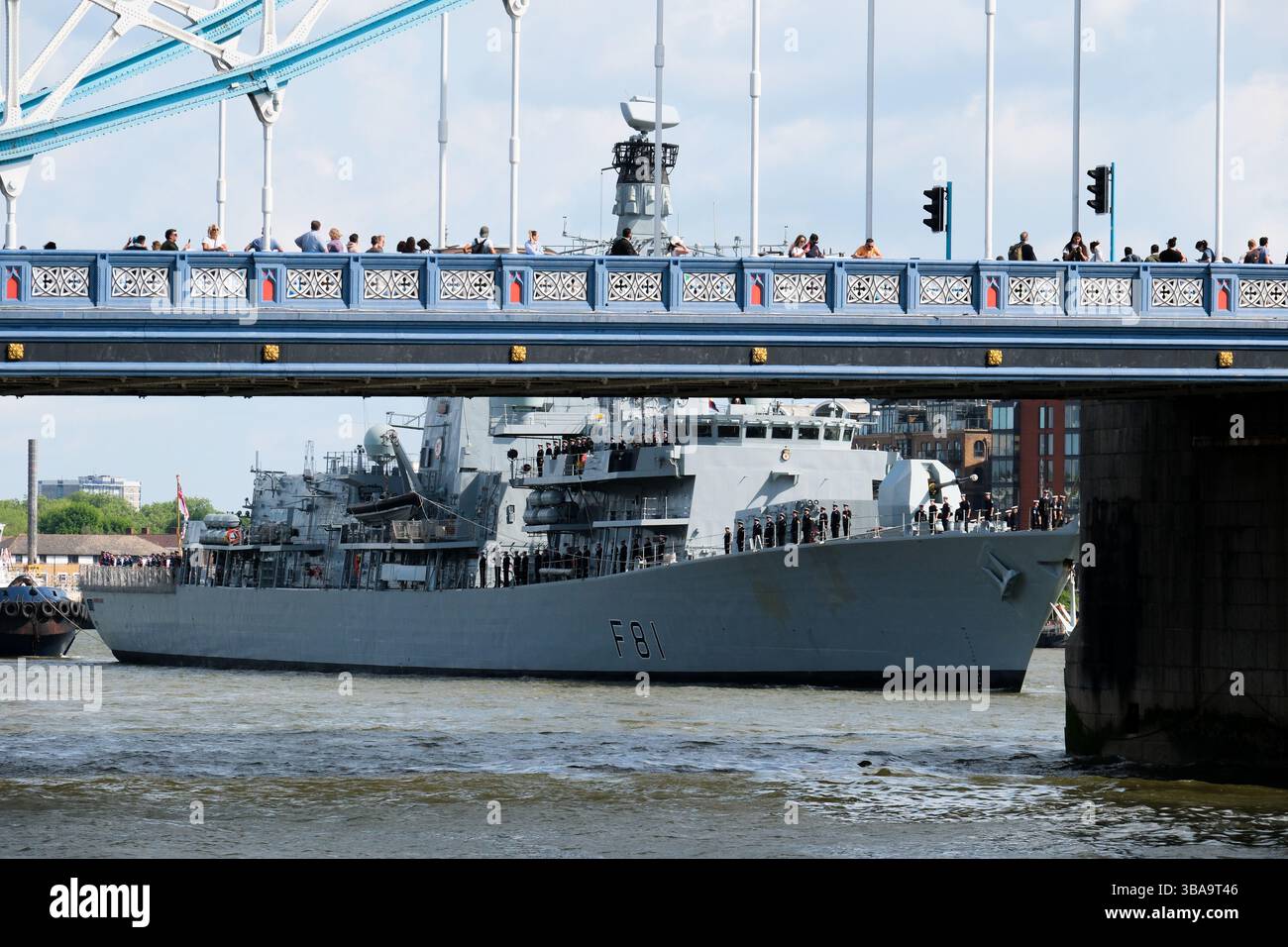 Tower Bridge, London, UK. 12th May 2025. HMS Sutherland, Type 23 ...
