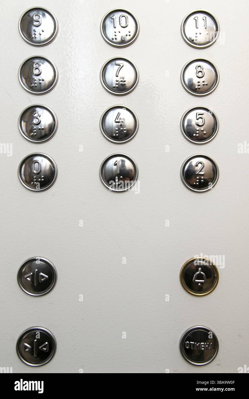Metal buttons with numbering on the lift panel Stock Photo - Alamy