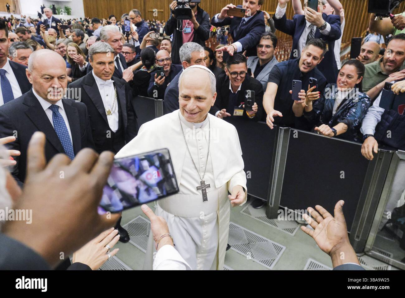 Rome, Italy. 12th May, 2025. Audience of the Holy Father Leo XIV to representatives of the media ...