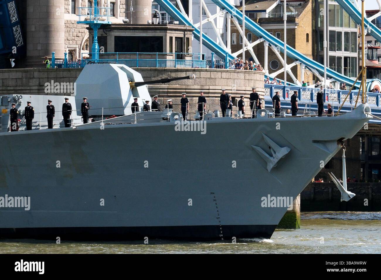 Tower Bridge, London, UK. 12th May 2025. HMS Sutherland, Type 23 ...
