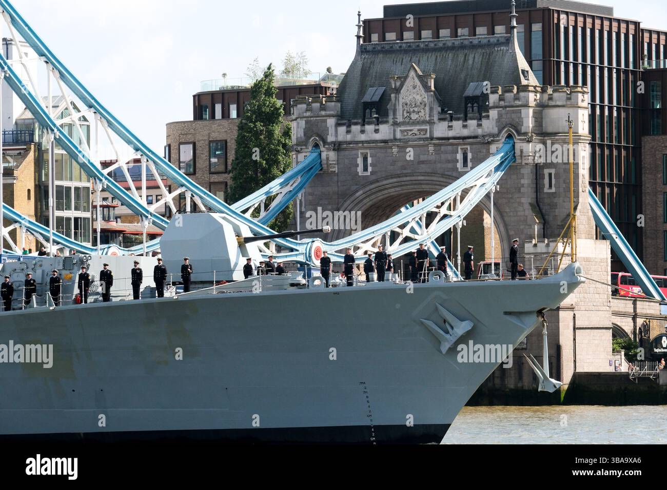 Tower Bridge, London, UK. 12th May 2025. HMS Sutherland, Type 23 ...