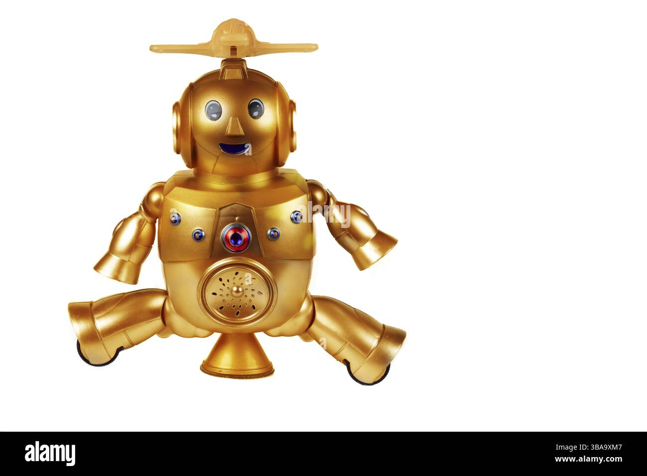 Golden toy robot isolated on white background. Dear vintage robot ...