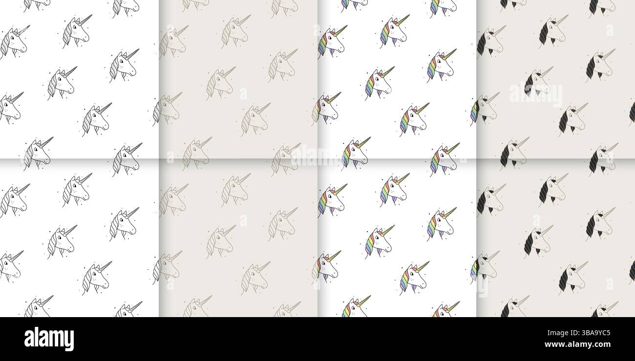 Large set of seamless patterns of unicorns in Victorian and modern ...