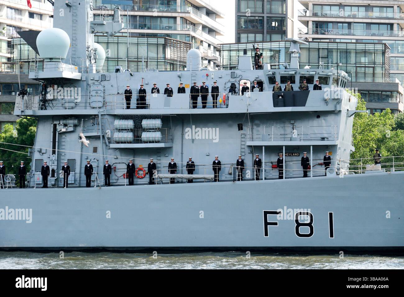 Tower Bridge, London, UK. 12th May 2025. HMS Sutherland, Type 23 ...