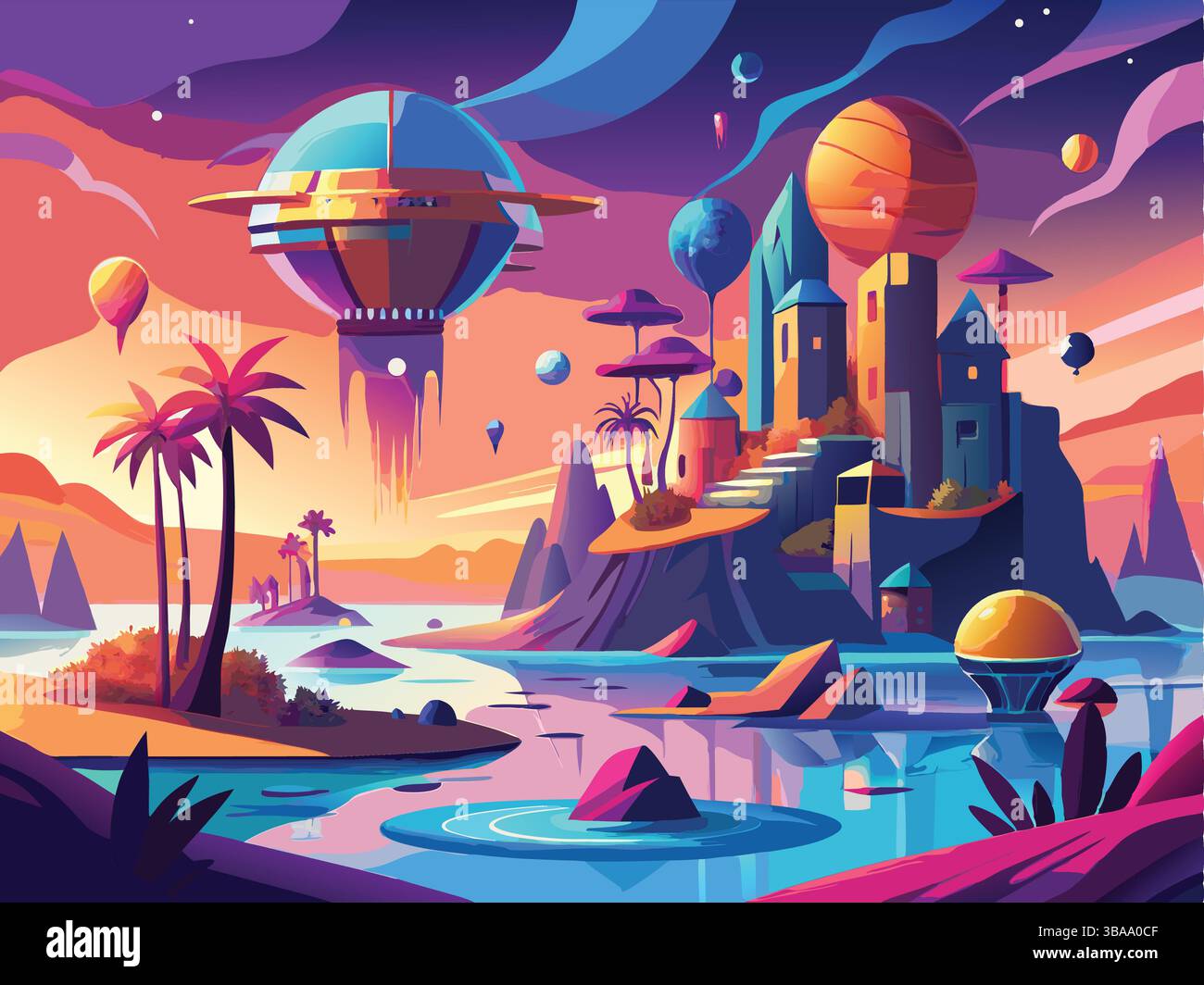 Surreal Alien Planet Landscape Art with Floating Islands and Cosmic ...