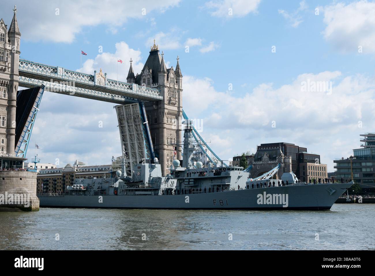 Tower Bridge, London, UK. 12th May 2025. HMS Sutherland, Type 23 ...