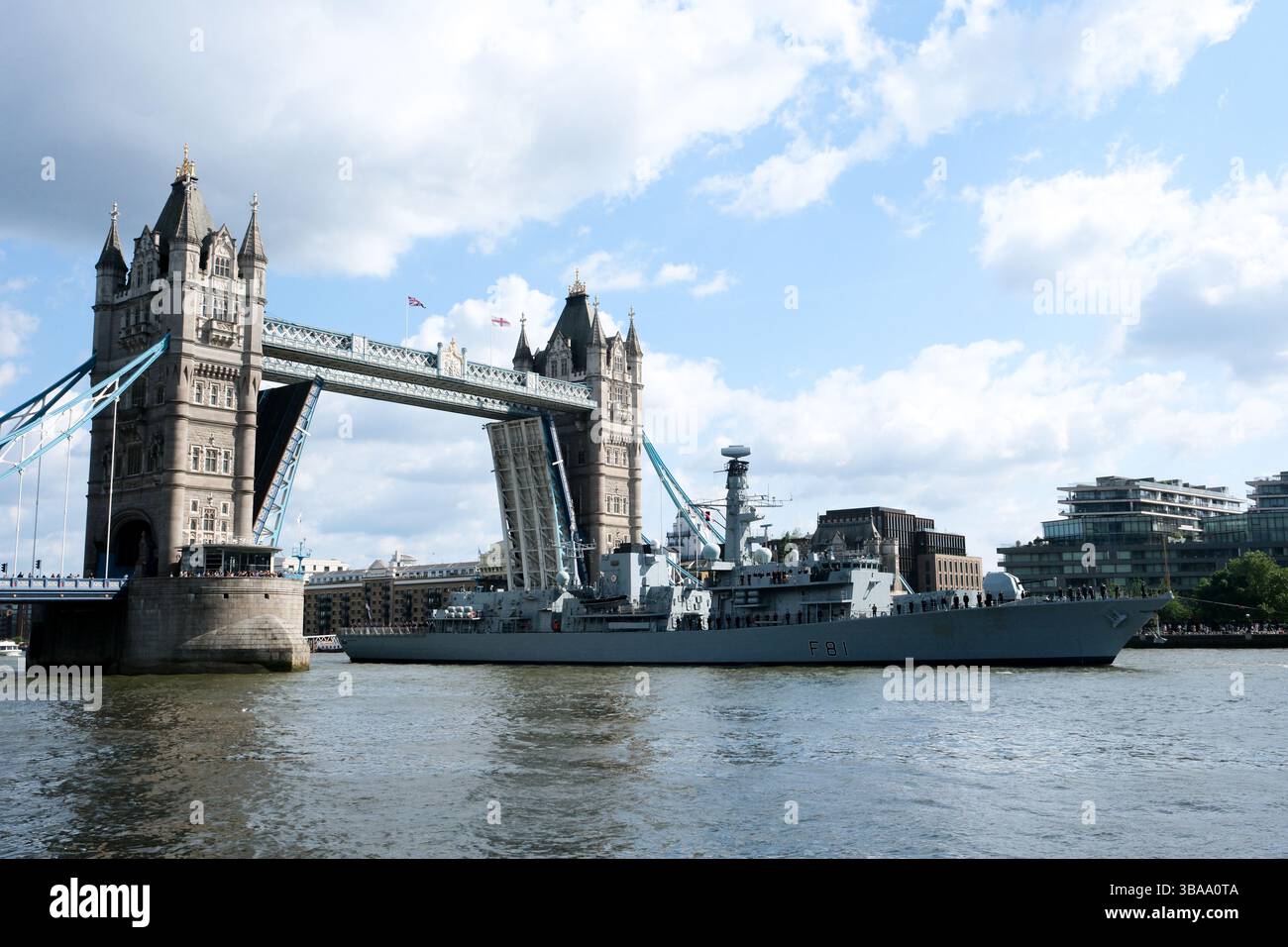 Tower Bridge, London, UK. 12th May 2025. HMS Sutherland, Type 23 ...