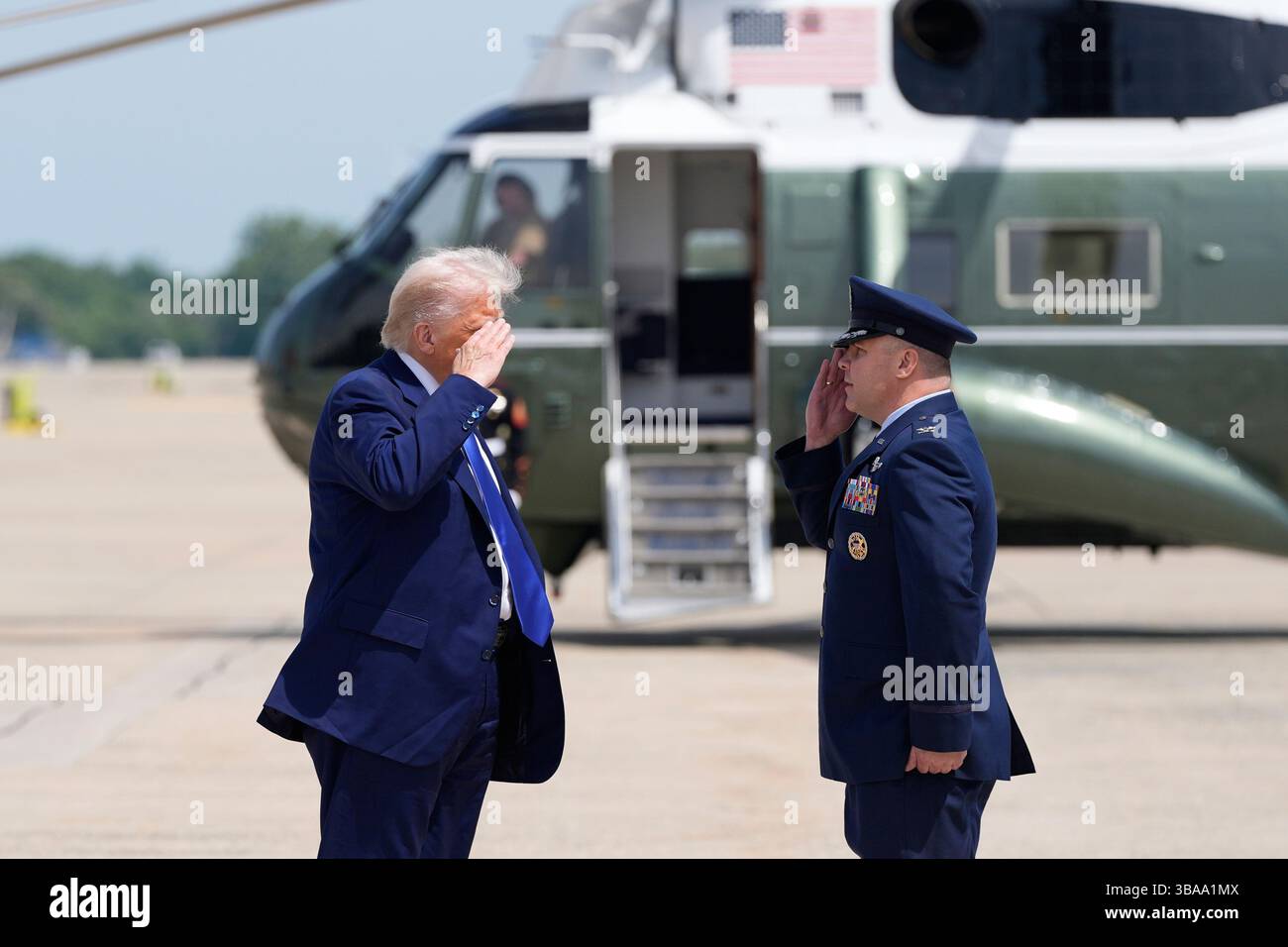 President Donald Trump and Col. Paul Pawluk, Vice Commander of the 89th ...