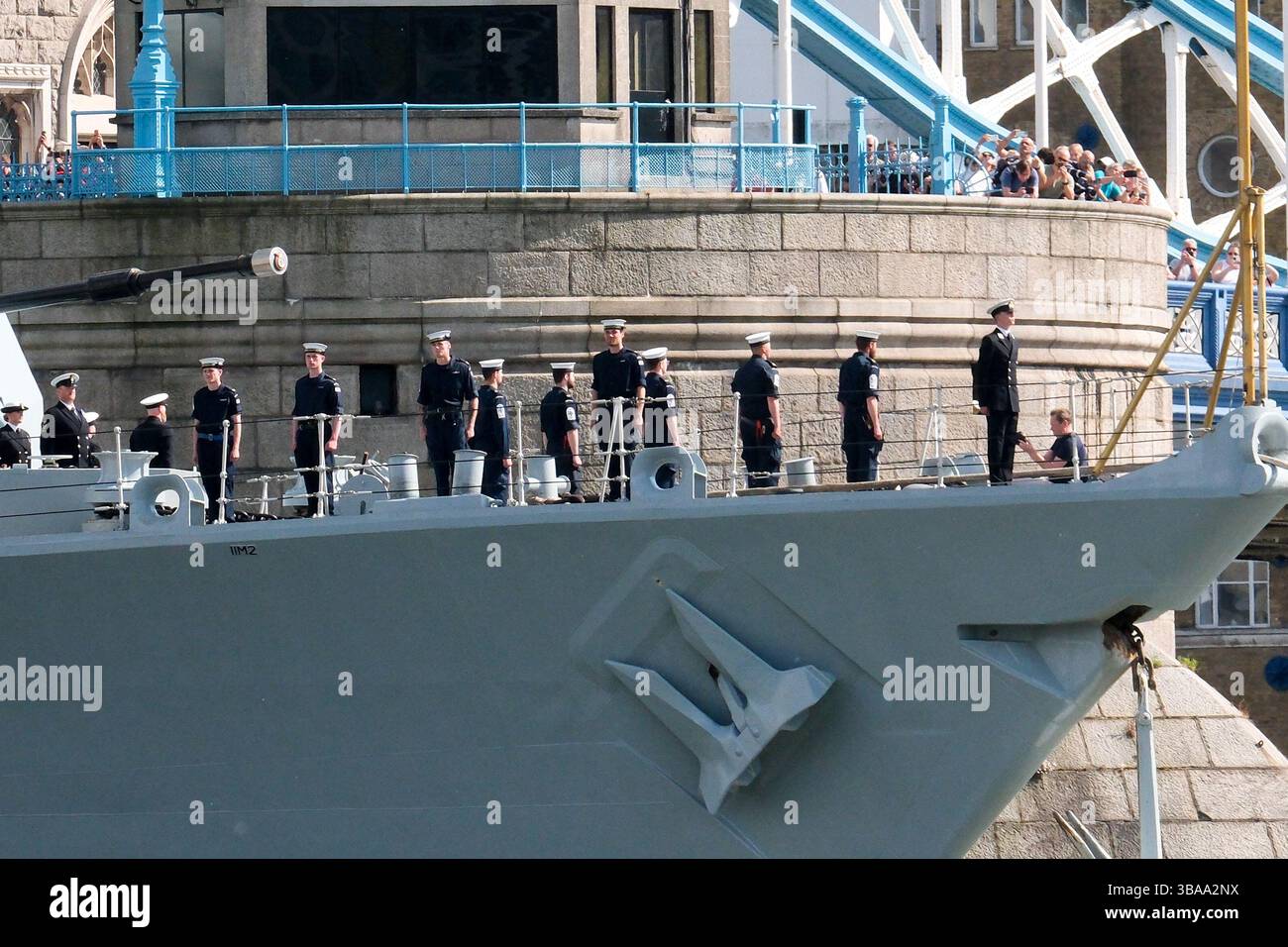Tower Bridge, London, UK. 12th May 2025. HMS Sutherland, Type 23 ...