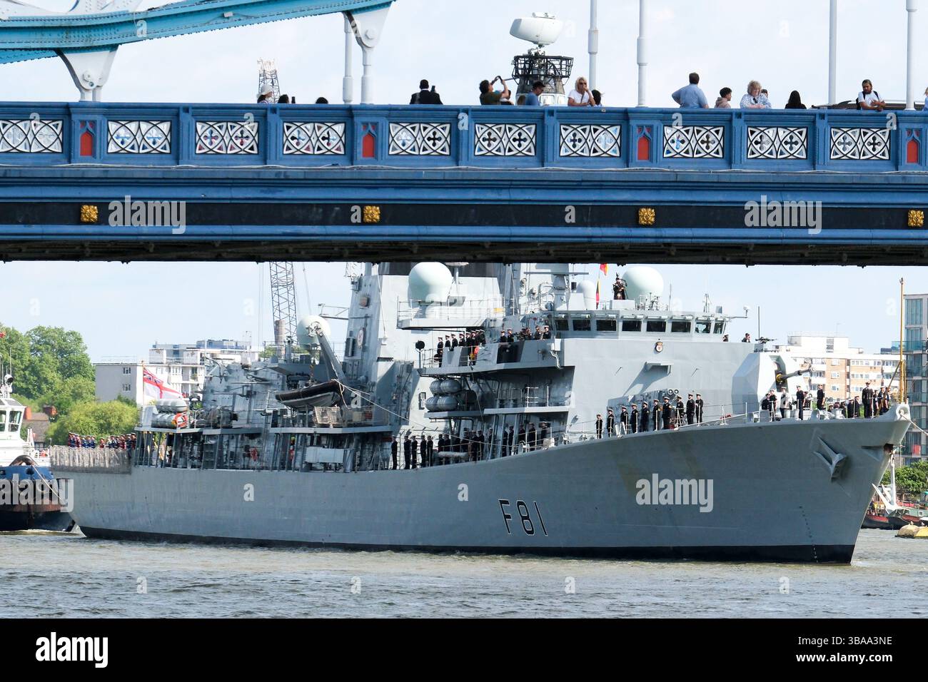 Tower Bridge, London, UK. 12th May 2025. HMS Sutherland, Type 23 ...