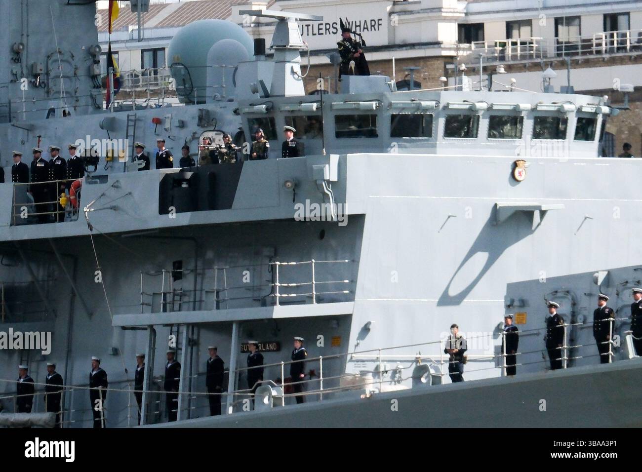 Tower Bridge, London, UK. 12th May 2025. HMS Sutherland, Type 23 ...