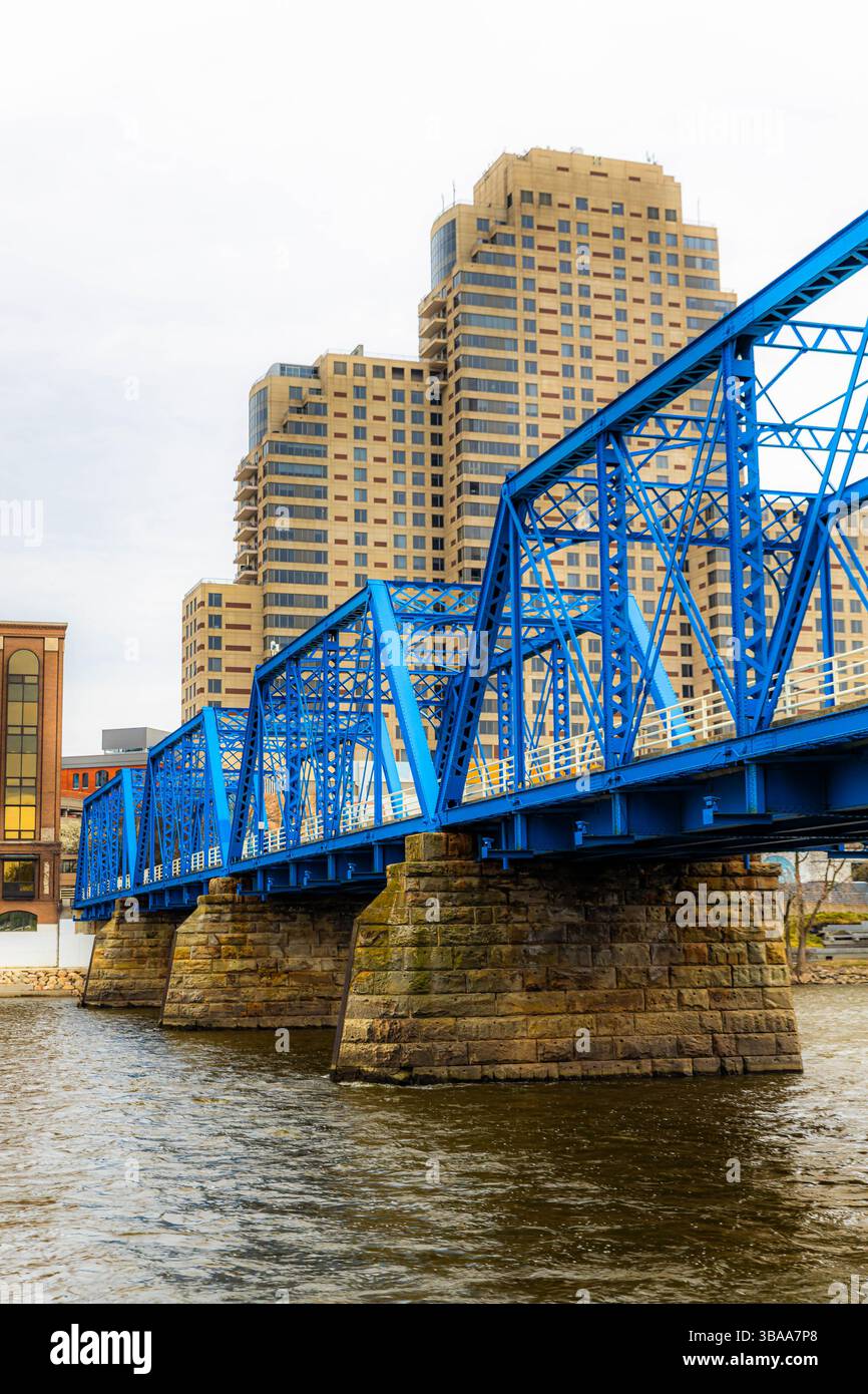 Photo of the iconic Blue Bridge in Grand Rapids Michigan captured close ...