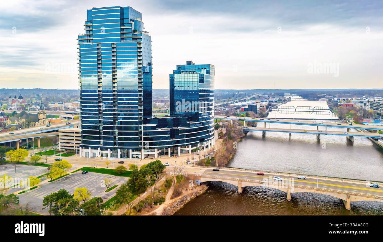 Photo of Grand Rapids Michigan with modern skyscrapers and multiple ...