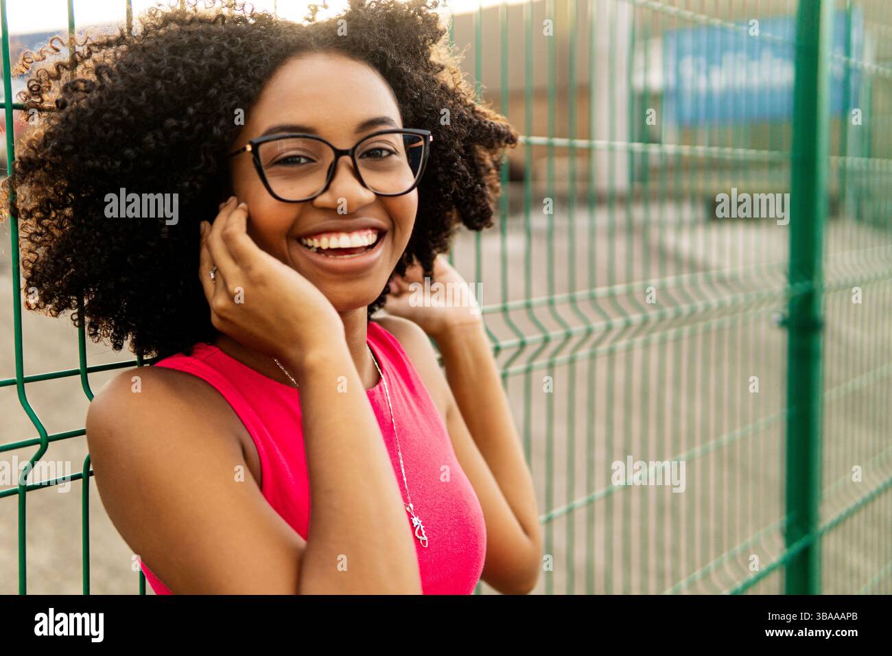 Portrait of african young woman wearing eyeglass. Myopia visual concept ...