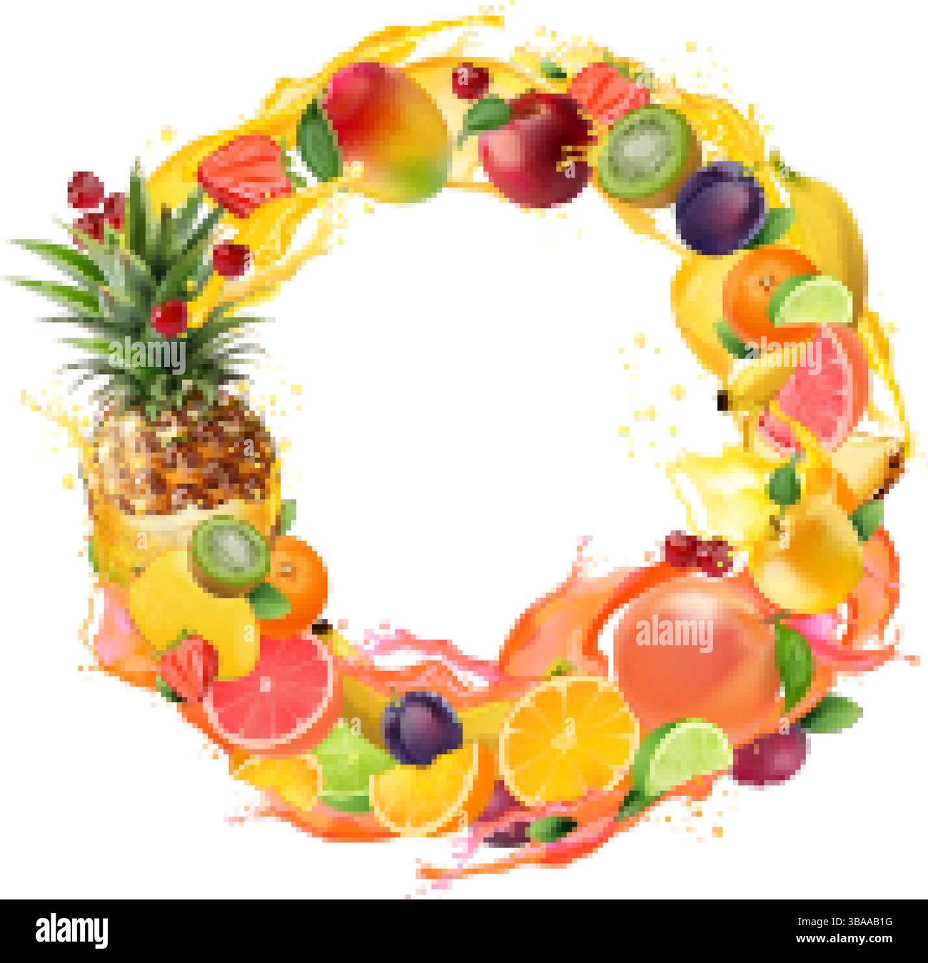 Realistic fruit frame. 3d fruits circle frames for abstract summer ...