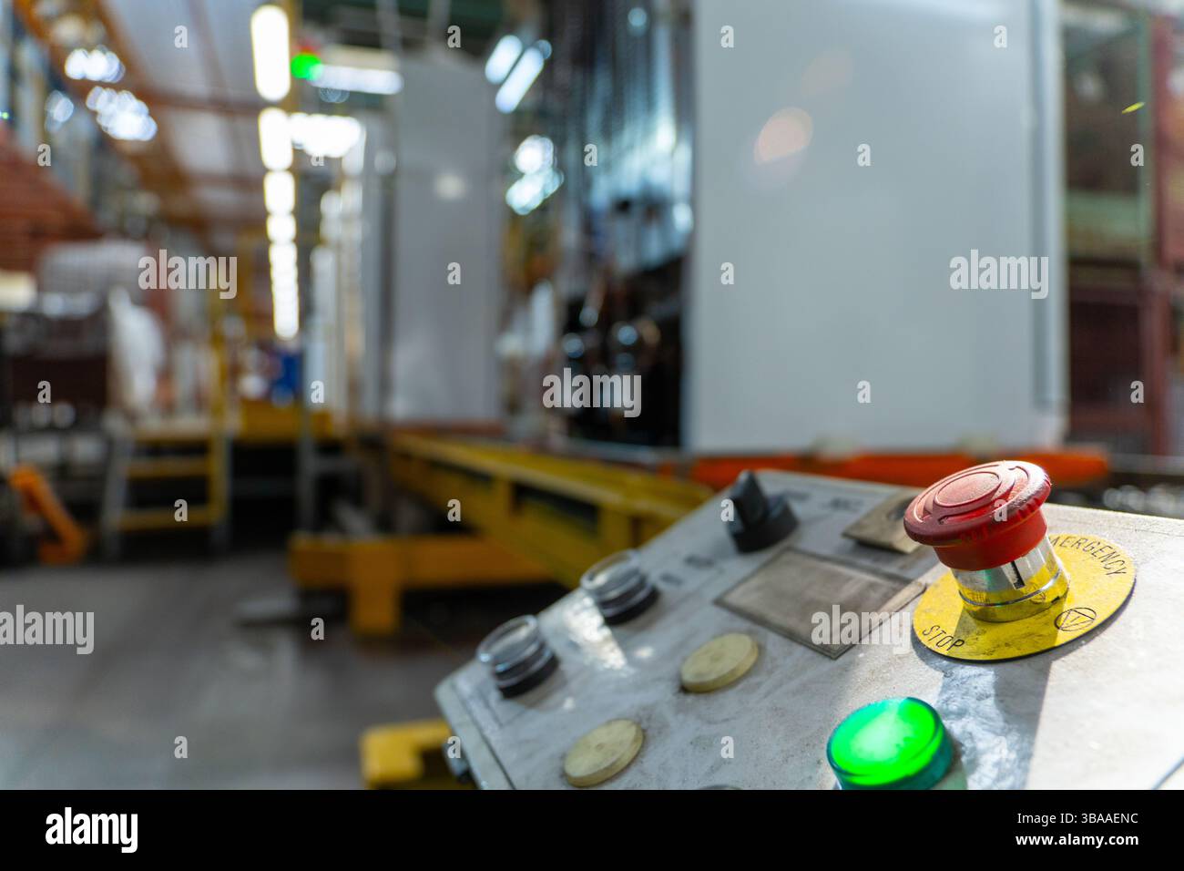 Emergency Stop installed at line conveyor in refrigerator manufacturing ...