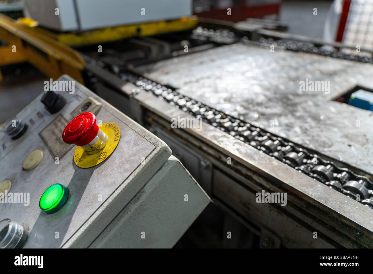 Emergency Stop installed at line conveyor in refrigerator manufacturing ...