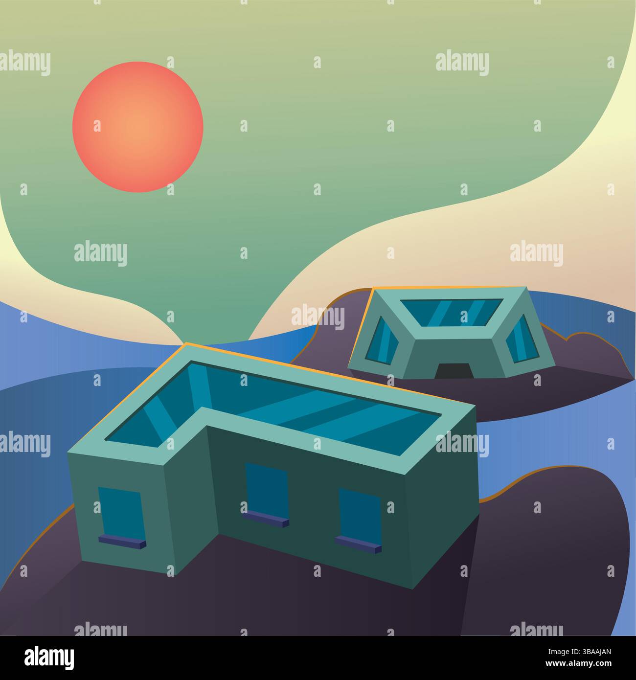 Futuristic buildings hills. Vector illustration Stock Vector Image ...
