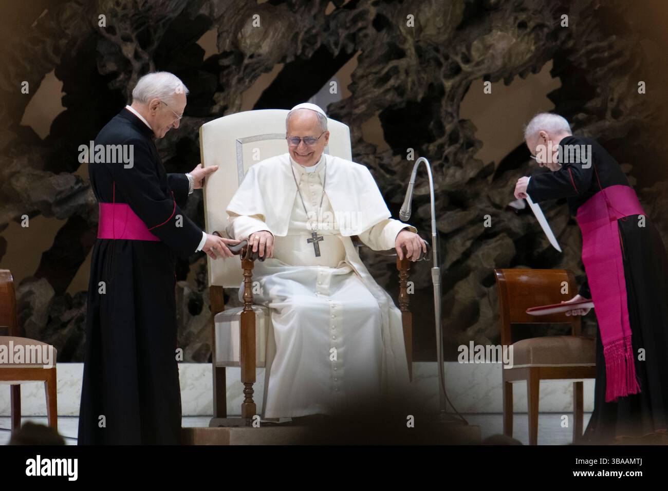 Pope Leo XIV, Papa Leone 14, Robert Francis Prevost meets the memebers of the press who covered ...