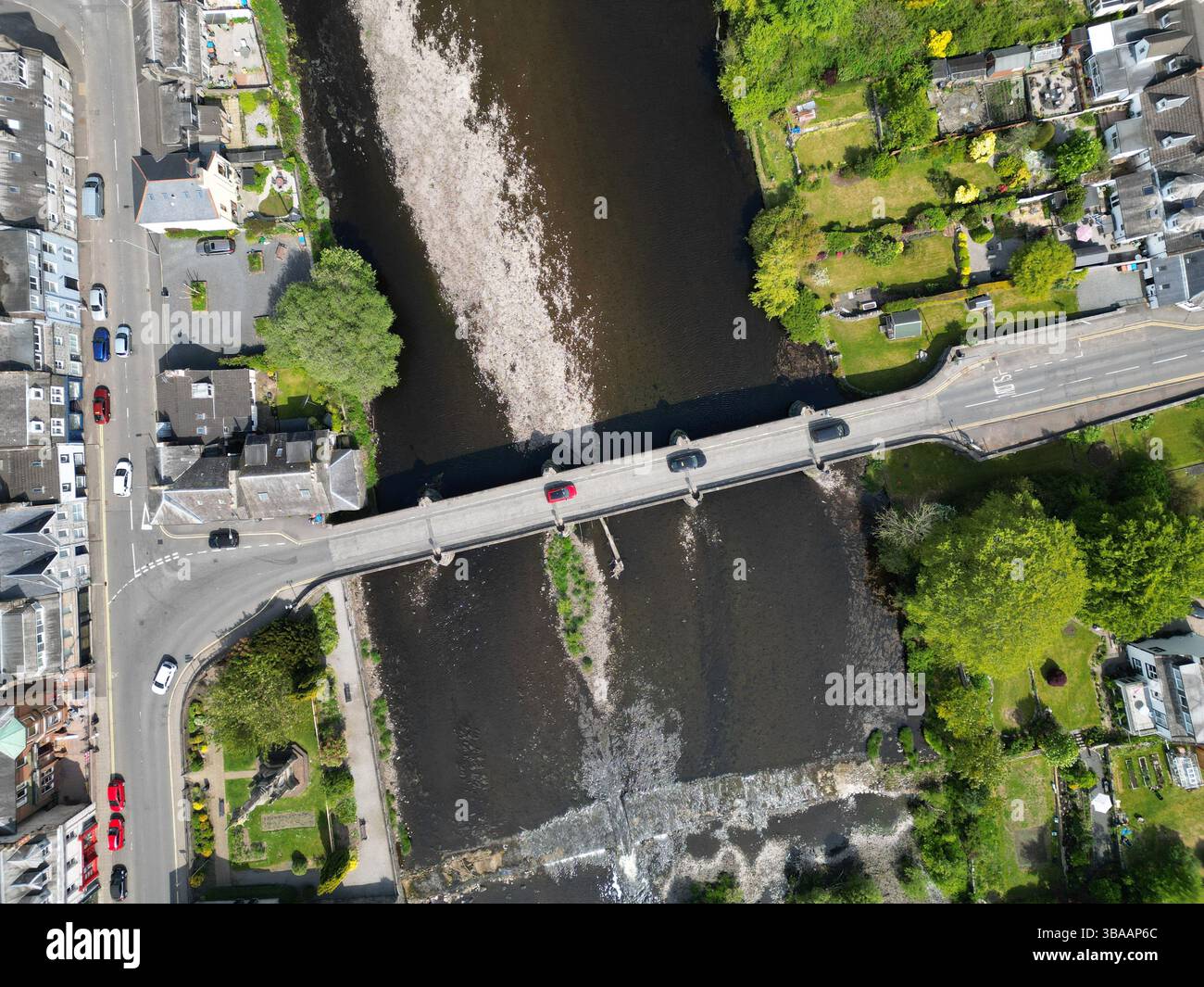 Aerial view of Newton Stewart town in Dumfries and Galloway showing the ...