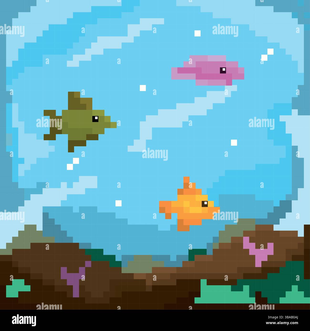 Colored pixelated underwater landscape with animals Vector illustration ...