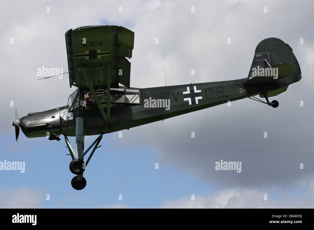 Fieseler Fi-156 Storch liaison aircraft approaching the airfield of ...