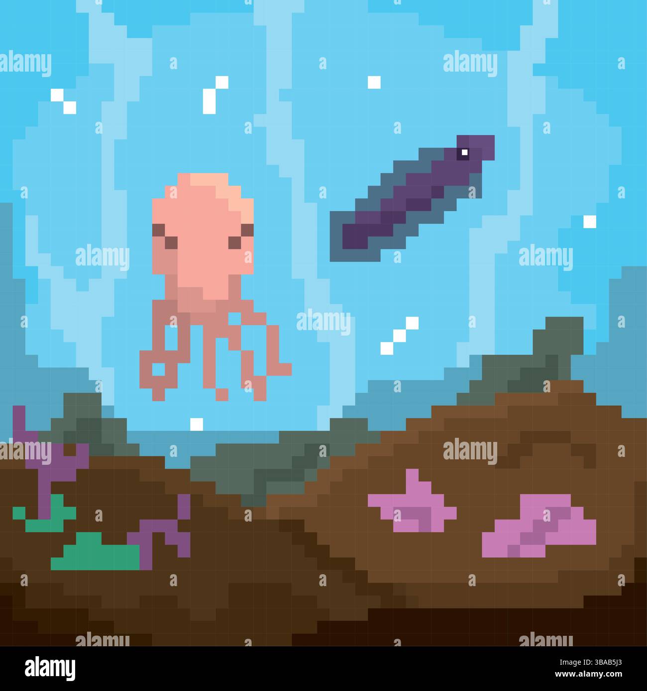 Colored pixelated underwater landscape with animals Vector illustration ...
