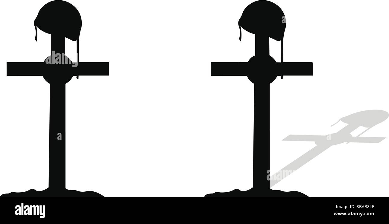 soldier memorial crosses with helmet and shadow tribute Stock Vector Image & Art - Alamy