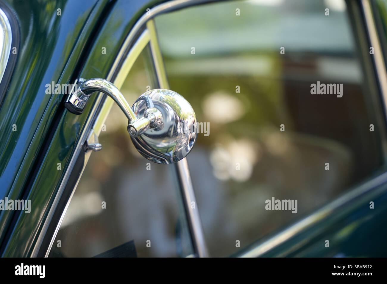 Classic round vintage car side mirror in shiny chrome, perfectly ...