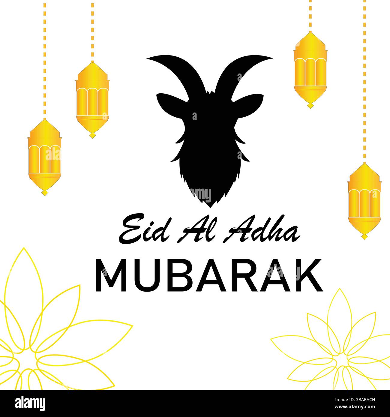 Minimal Eid Al Adha Card with Black Goat Silhouette and Yellow Lanterns ...