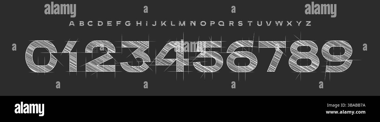 Technical Sketch Number Font, Blueprint Alphabet for architecture ...