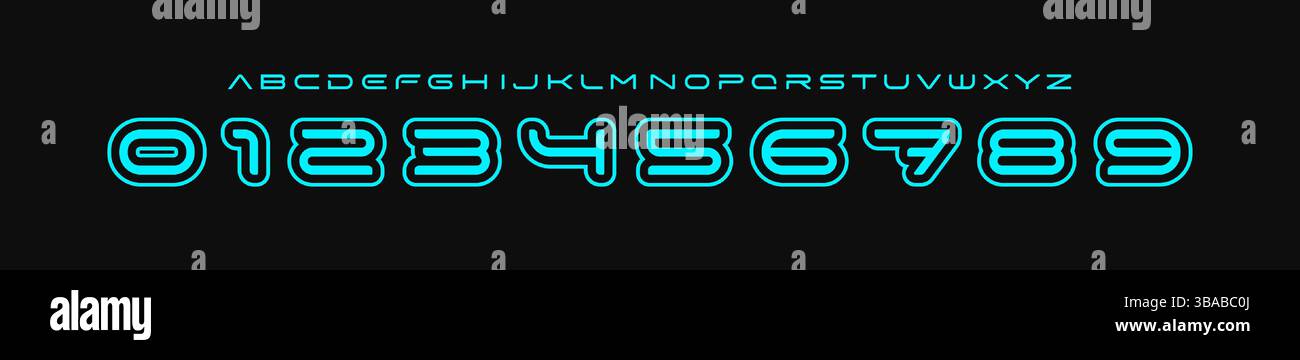 Futuristic neon font, sleek monoline alphabet, rounded techno typeface ...