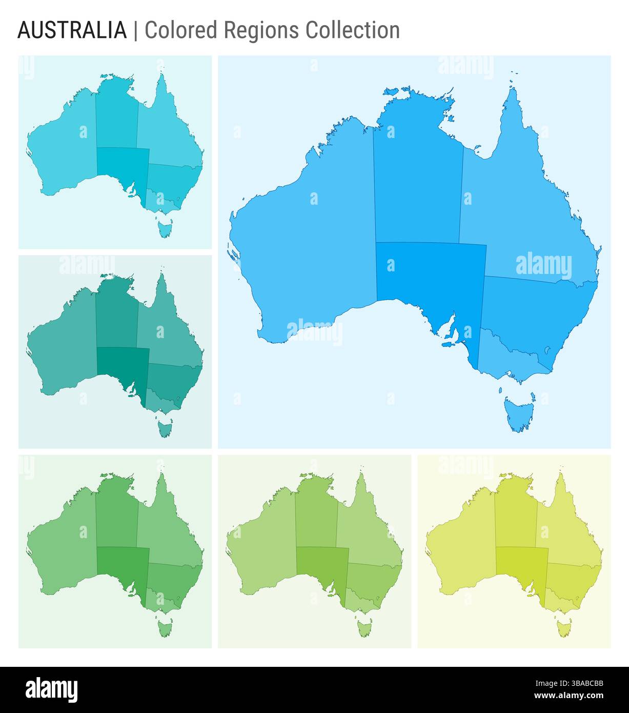 Australia map collection. Country shape with colored regions. Light ...