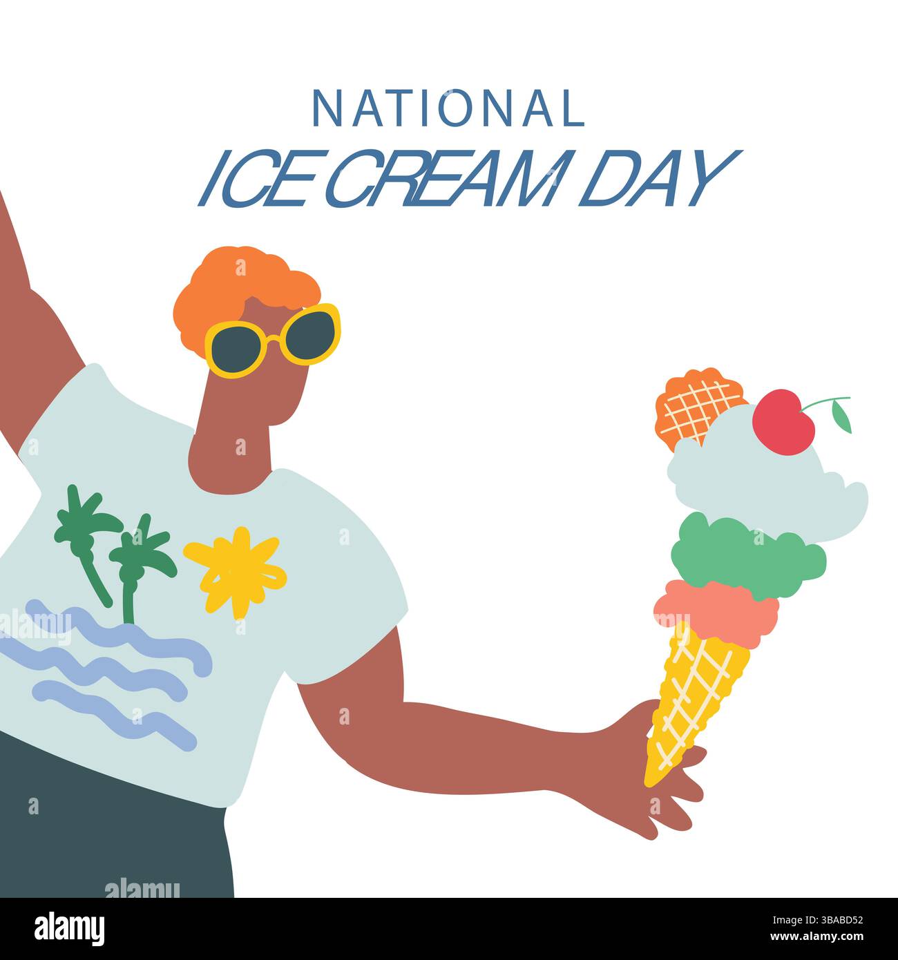 Happy National Ice Cream Day. Funny people in summer clothes holding ...