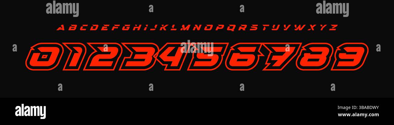 Angular fast alphabet, bold italic sport font, aggressive racing ...