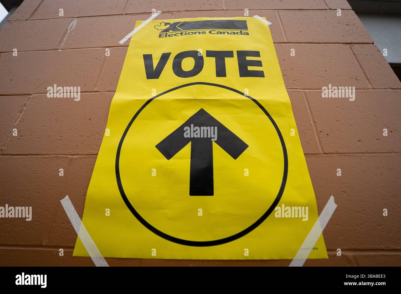 Vancouver, Canada. 28th Apr, 2025. A vote sign is taped to the wall at ...