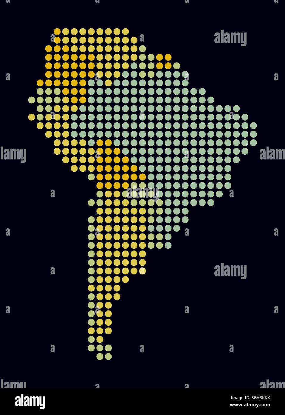 South America dotted map. Digital style map of the continent on a dark ...