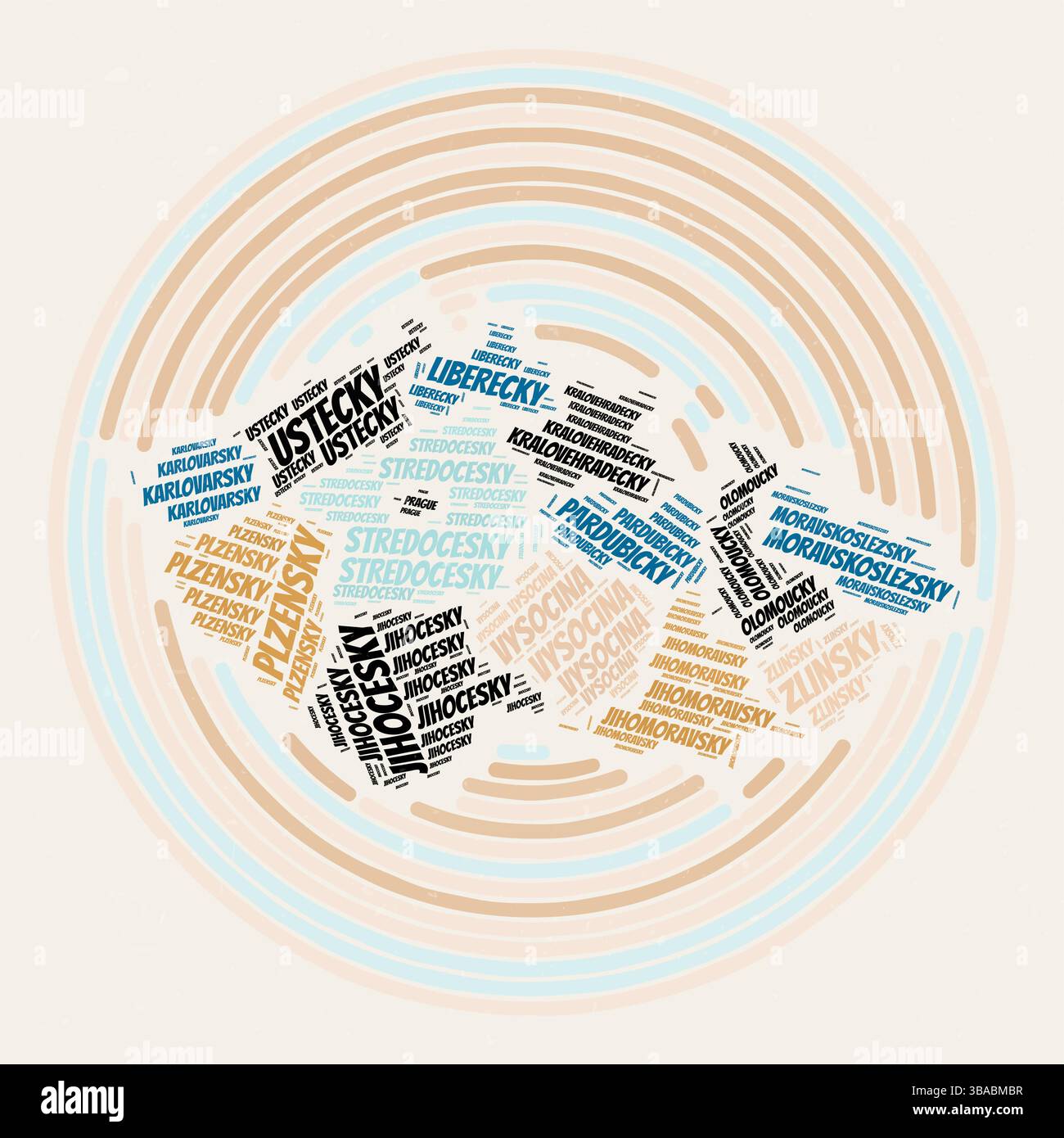 Czechia Round Poster. Typography style image of Country. Regions word ...