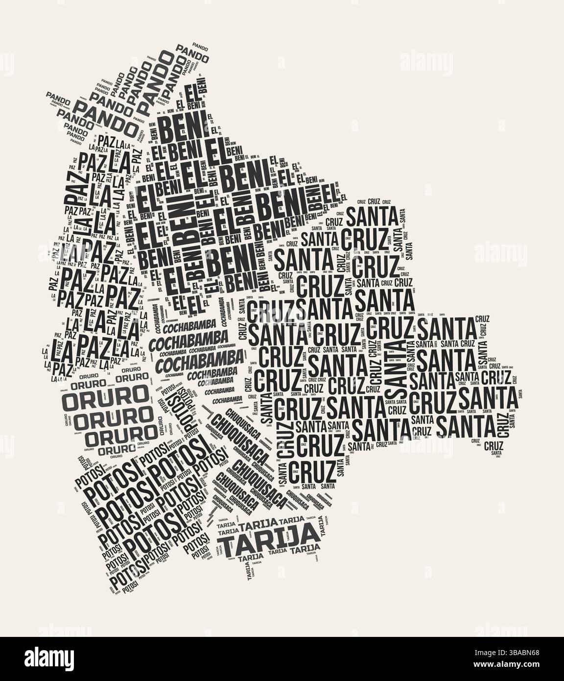 Bolivia Word Cloud. Country with regions division. Bolivia typographic ...
