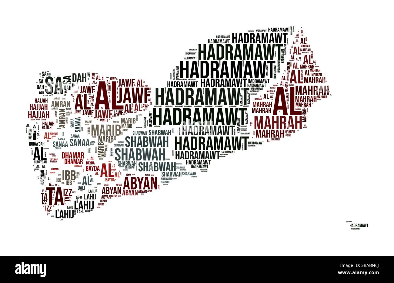 Yemen Word Cloud. Country shape with region division. Yemen typography ...