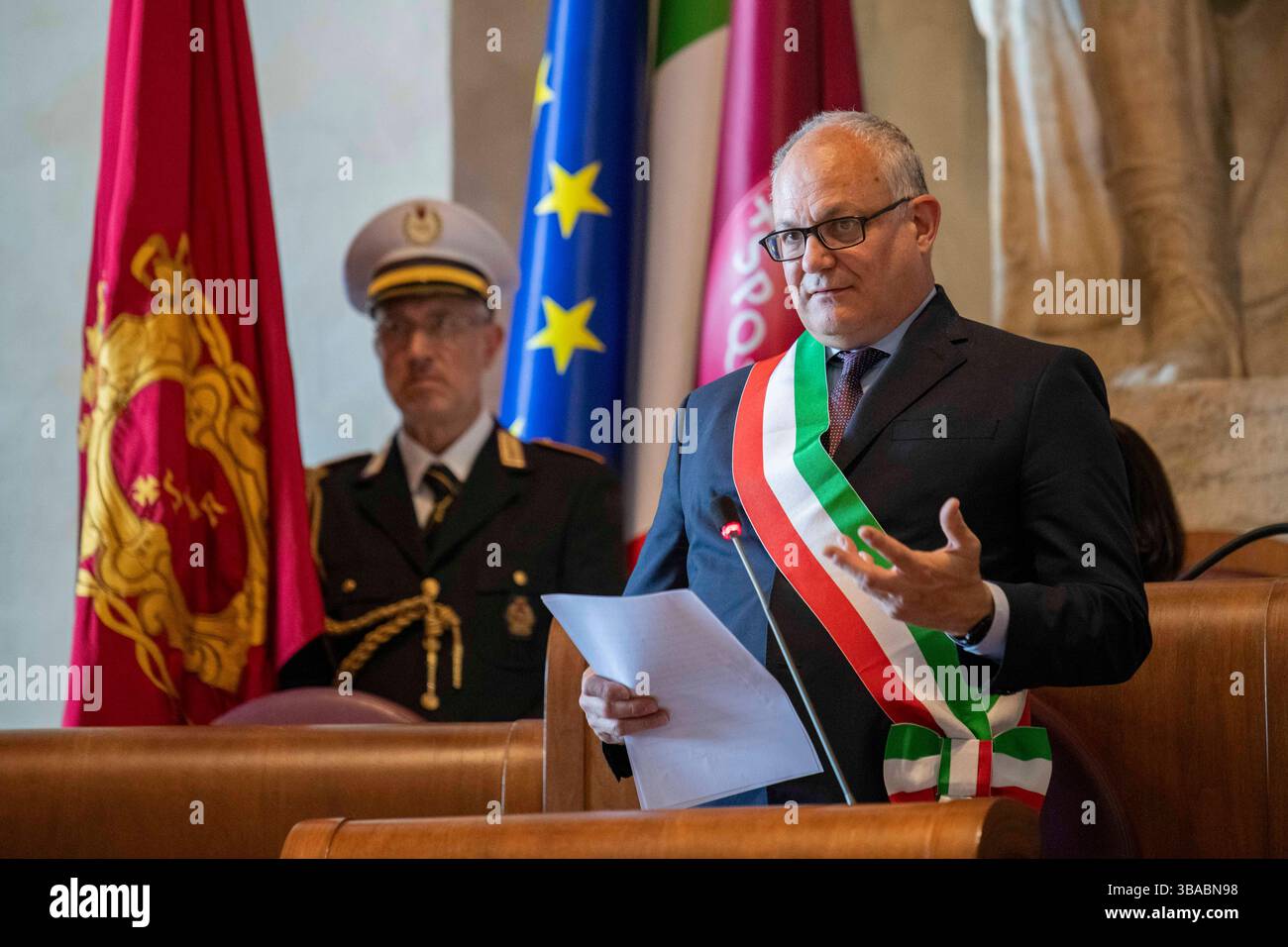 The Mayor of Rome, Roberto Gualtieri speaks at a conference in Aula ...