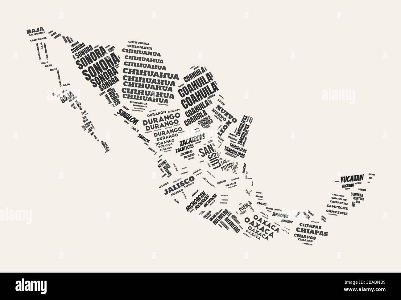 Mexico Word Cloud. Country with regions division. Mexico typographic ...