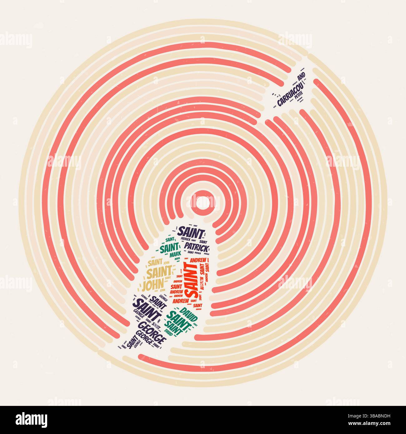 Grenada Round Poster. Typography style image of Country. Regions word ...