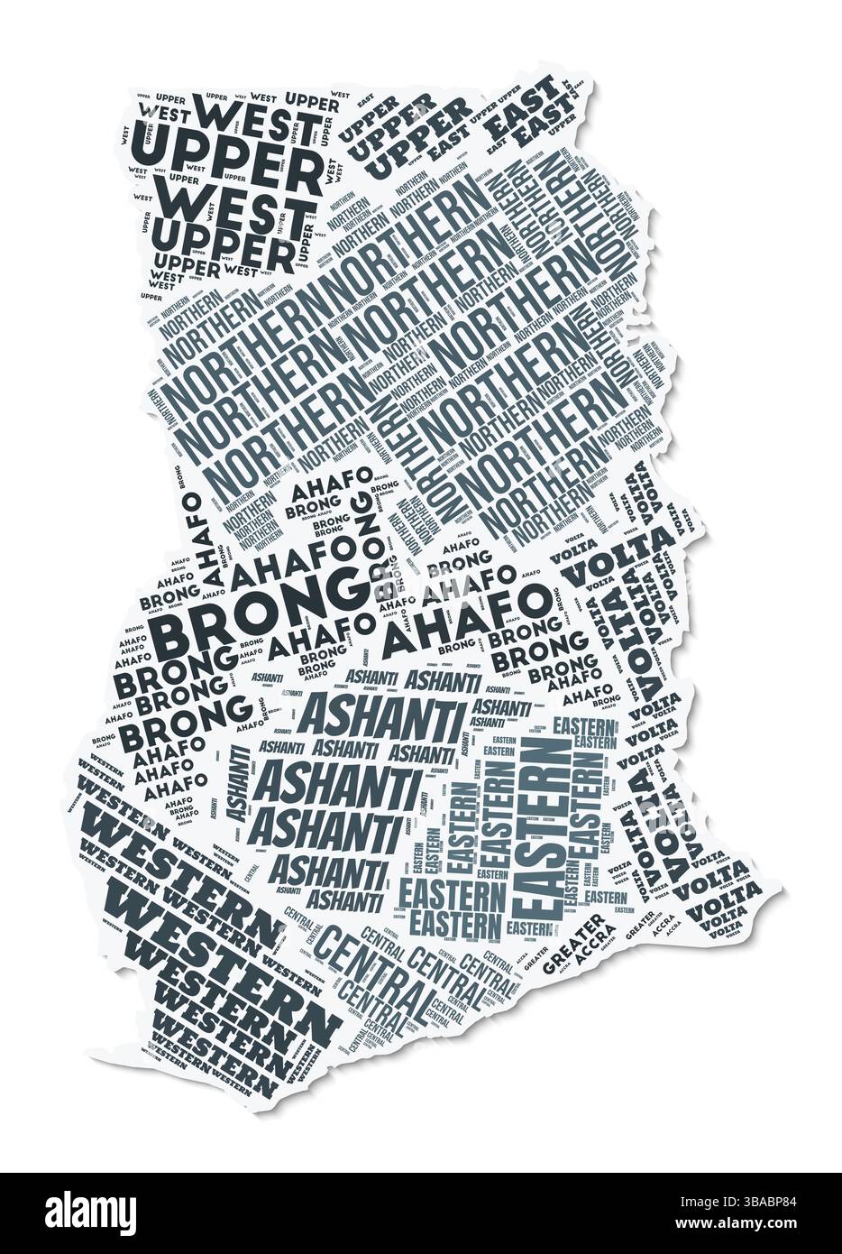 Ghana shape text cloud. Country border with shadow on white background ...