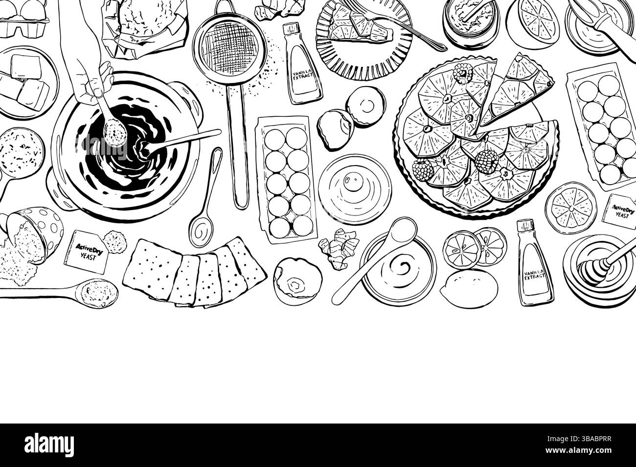 Bakery classes and courses banner background for your text. Vector illustration in doodle hand ...
