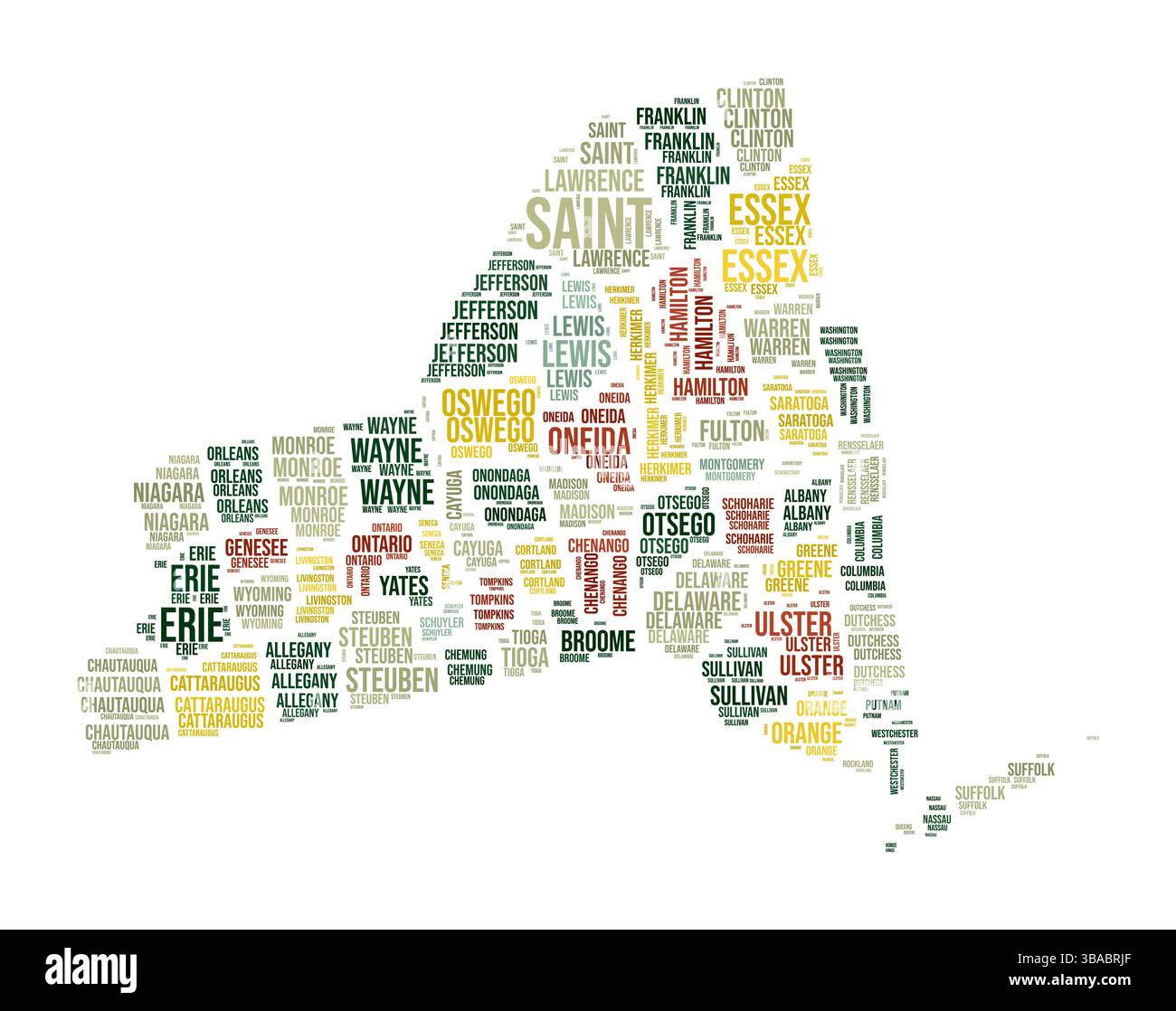 New York Word Cloud. State shape with county division. New York ...
