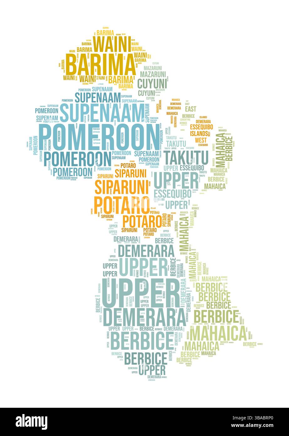 Guyana Word Cloud. Country shape with region division. Guyana ...