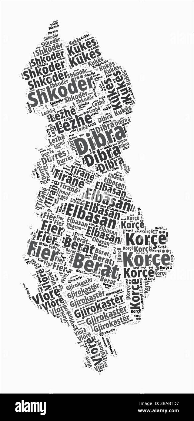 Albania Text Style Regions. Country region names word clouds in the ...