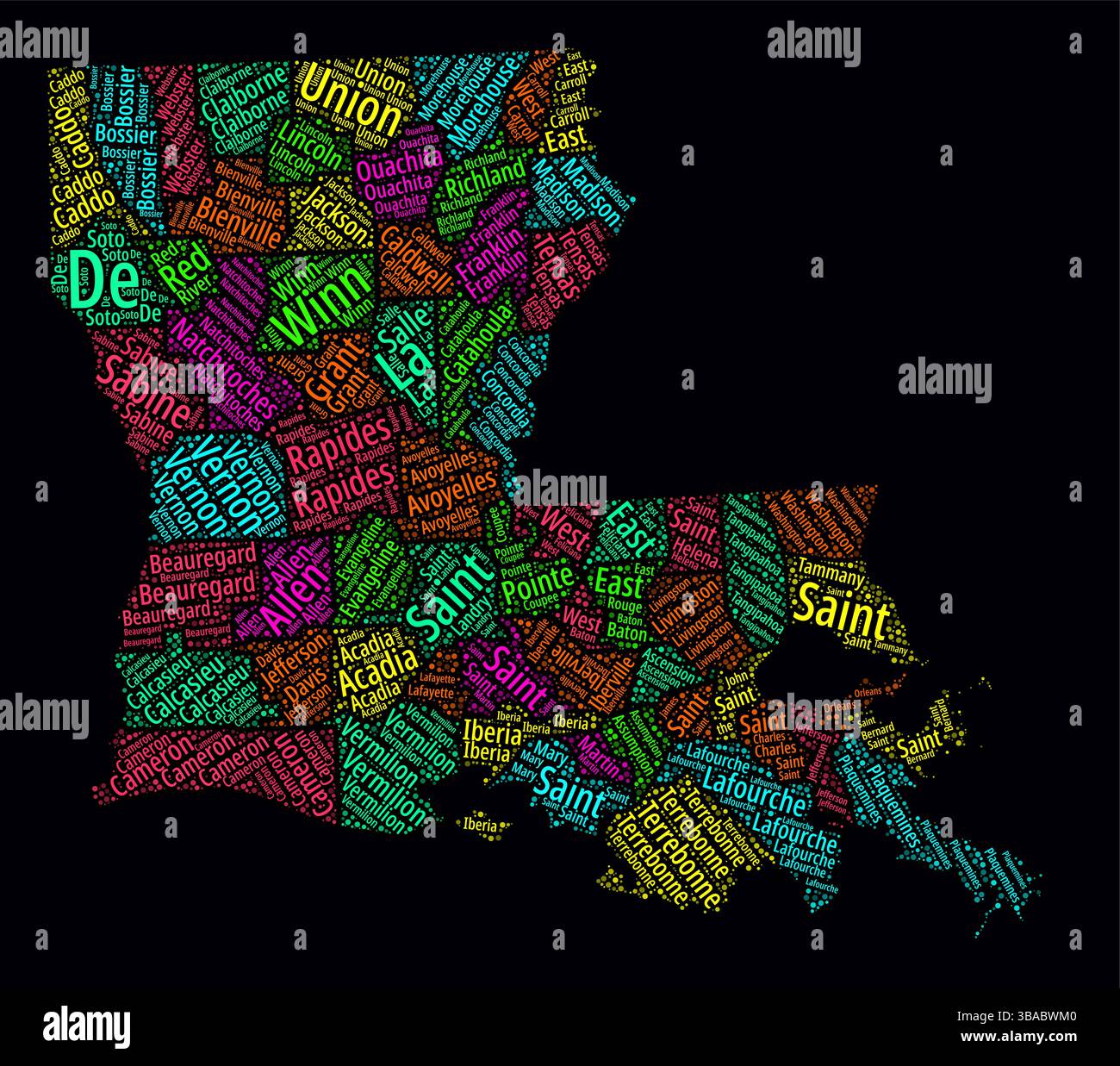 Louisiana Word Cloud. Bright neon style design on dark background ...
